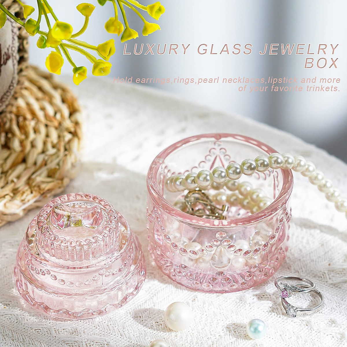 Glass Candy Dishes Decorative,Pink Cake Shaped Crystal Candy Jar with Lids,Candy Bowl with Lid, Candy Storage Food Container Jar,Candy Cookie Dish for Office Desk Wedding(2.3 Inch)