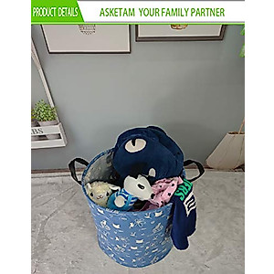 ASKETAM Fabric Laundry Basket Canvas Laundry Hamper for Dirty Clothes Toy Organizer Kid Nursery Room Decor Basket (Blue cat)