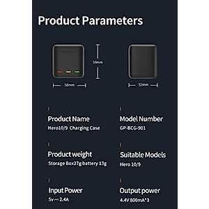 REYGEAK Battery Charger for GoPro Hero 11/10/9 Black, Portable Charger 3-Channel Battery Charging Storage 3 Pack Rechargeable Hero 9/10/11 Batteries (Charger)
