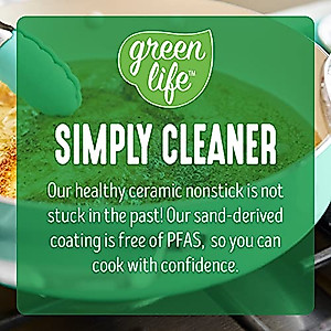 GreenLife Artisan Healthy Ceramic Nonstick, 5QT Saute Pan Jumbo Cooker with Helper Handle and Lid, Stainless Steel Handle, PFAS-Free, Dishwasher Safe, Oven Safe, Turquoise