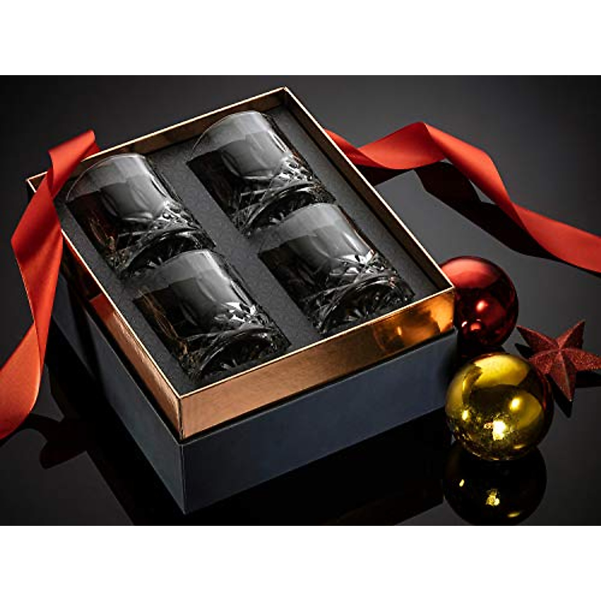 Mixology & Craft - Whiskey Glasses Gift Set of 4 Rocks Glasses - 10oz Crystal Old Fashioned Whiskey Glasses with a Gift Box | Perfect for Scotch, Bourbon, Cognac and Cocktails - Whiskey Gifts for Men