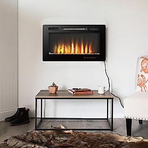 FULEIWO 30 inch Recessed and Wall Mounted Electric Fireplace, Low Noise,Fit for 2 x 4 and 2 x 6 Stud, Remote Control with Timer,Touch Screen,Adjustable Flame Color and Speed, 750-1500W