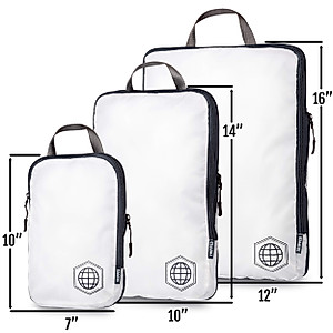 Extra Large Compression Packing Cube 6 Piece Set for Travel and Check Luggage (White/Grey)