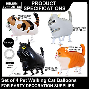 4 Pack Walking Cat Balloons Animal Pet Cat Balloons Cat Balloons for Kids Birthday Party Pet Cat Theme Birthday Party Decorations