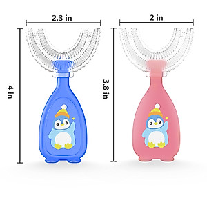 JAEZZIY U Shaped Toothbrush Kids,Food Grade Soft Silicone Brush Head, 360° Oral Teeth Cleaning Design for Toddlers and Children (Animals 2 Pack)