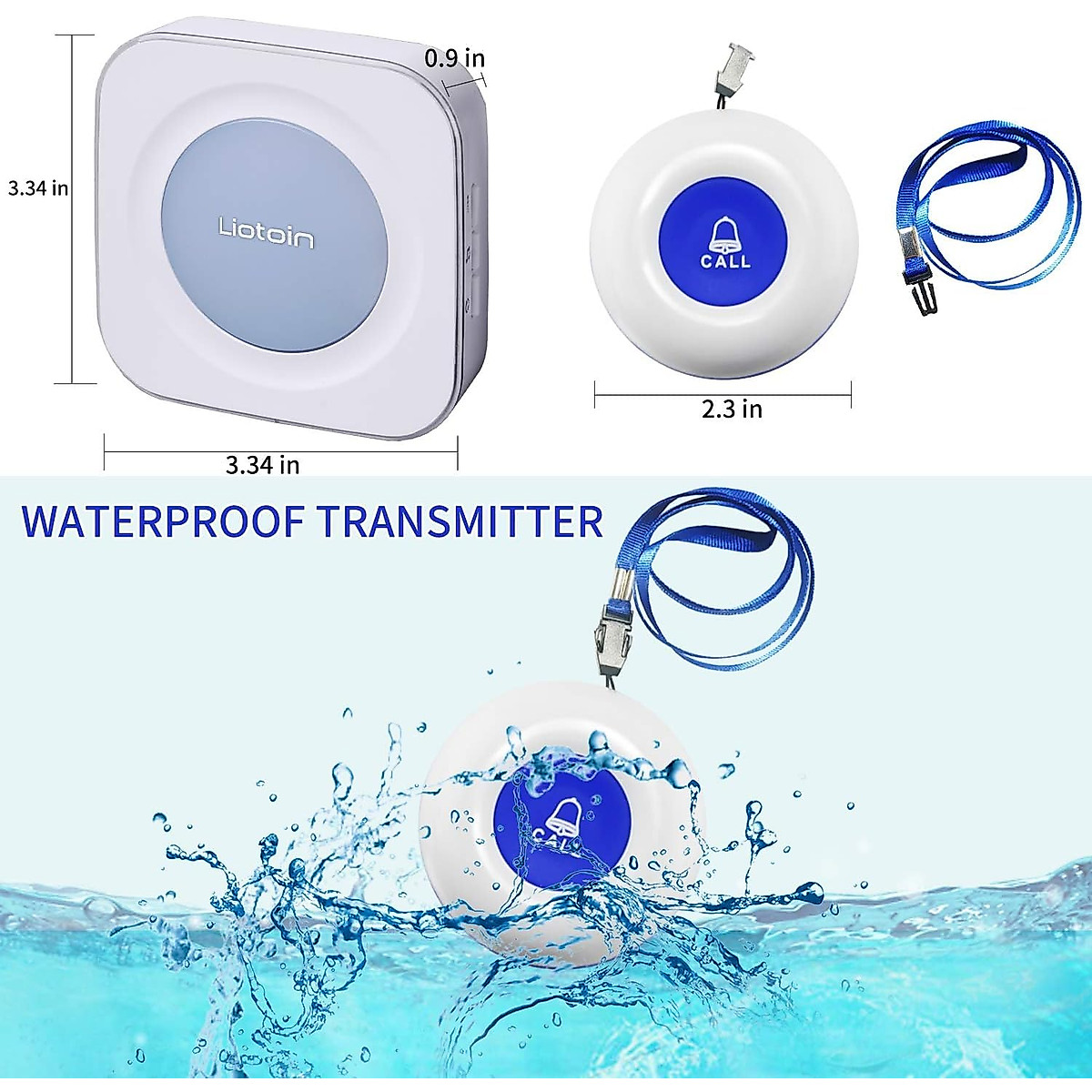 liotoin Wireless Caregiver Pager Call Button Nurse Alert System Call Bell for Home/Elderly/Patients/Disabled 4 Transmitters 4 Plugin Receivers (with Color Light Flashing Reminder)