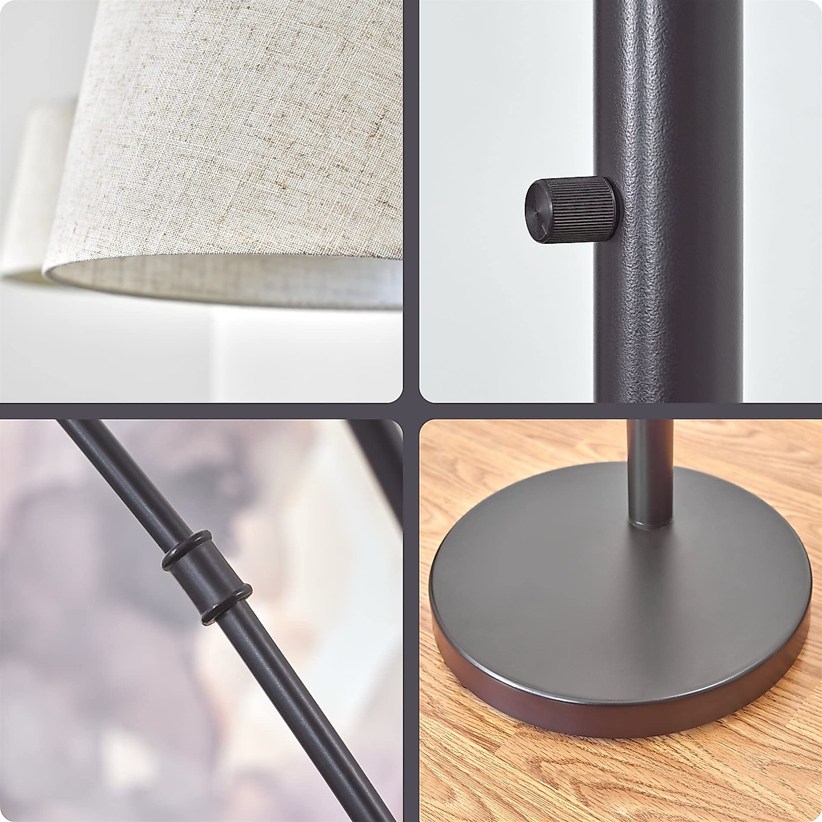 Kira Home Akira 79" 3-Light Modern Arc Floor Lamp with Weighted Base & 3-Way Switch, Oatmeal Shades + Oil Rubbed Bronze Finish