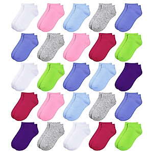 BOOPH 25 Pack Kids Low Cut Ankle Socks Boy Girl Athletic Socks 6-8 Years Multi3