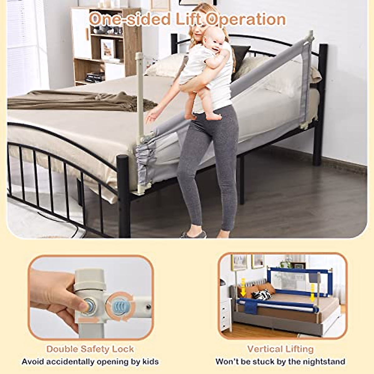 HONEY JOY Bed Rail for Toddlers, 77-in Extra Long, Portable Safety Bed Guardrail w/Side Pocket, Baby Bed Rail Guard, Fit King & Queen Full Twin Size Bed Mattress (77 INCH, Gray)