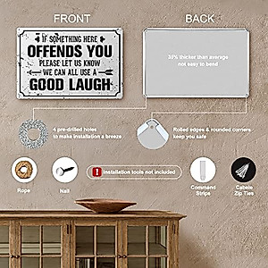 Aulutum Funny Garage Man Cave Decor Metal Signs, If Something Here Offends You Please Let us Know We Can All Use a Good Laugh 8 ×12 Inches