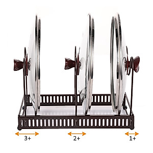 HAYAN Pot Rack Organizer Expandable Pan Holder for Cabinet, Adjustable Dividers, Pot Lid Organizer for Kitchen Counter and Cabinet (7 Compartments)