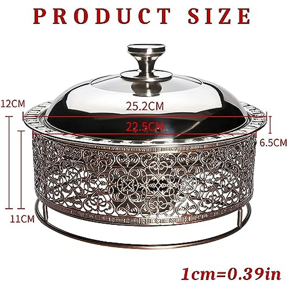Retro Round Chafing Dish, 24/26/28/30cm Buffet Servers Warmers Tray with Food Pan, Lid and Fuel Holder, for Catering Party Banquet Dining