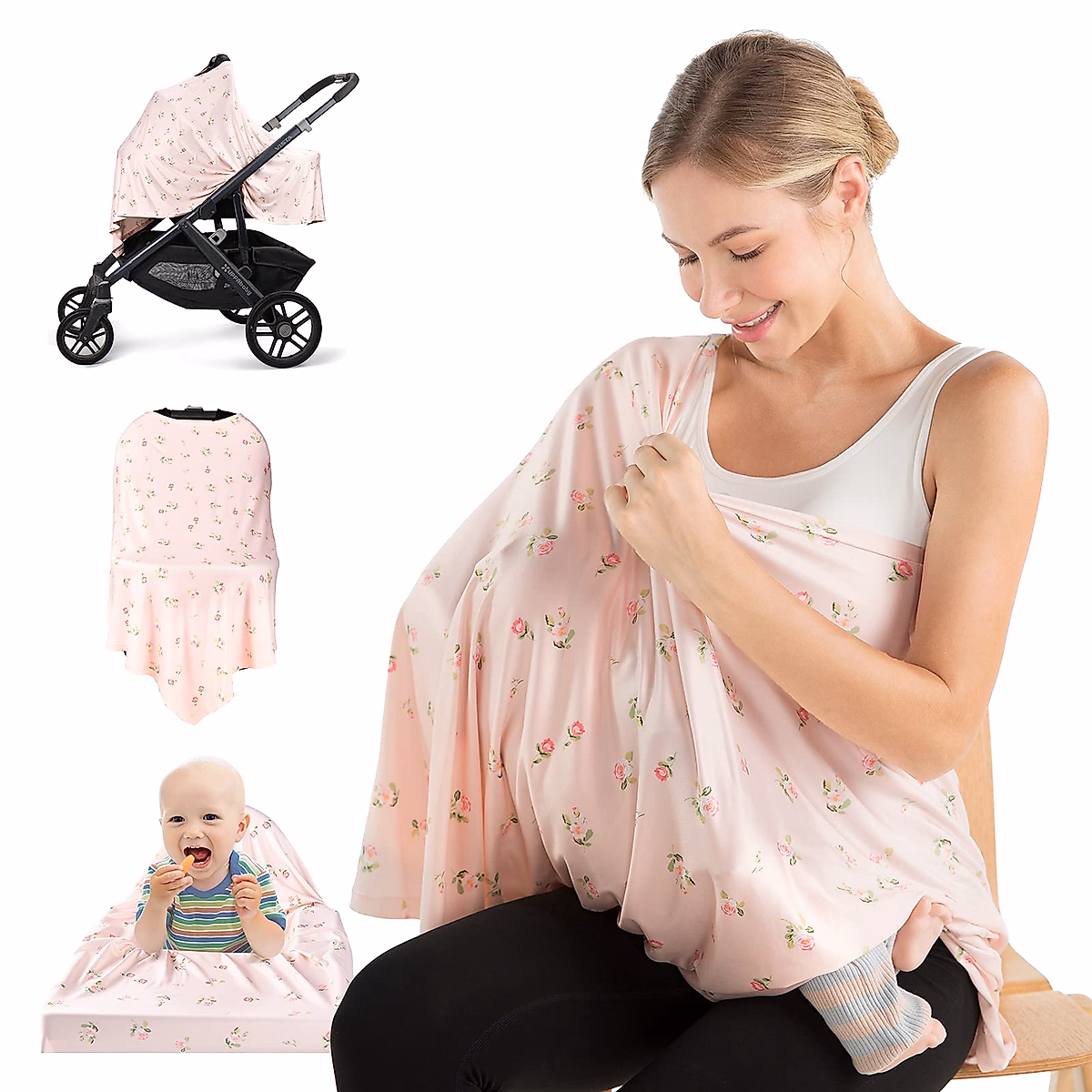 Nursing Cover for Breastfeeding, Momcozy Carseat Canopy Privacy Breastfeeding Cover Nursing Poncho, Baby Car Seat Cover Ultra Soft Floral Scarf, Stroller Cover for Baby and Mom, Pink