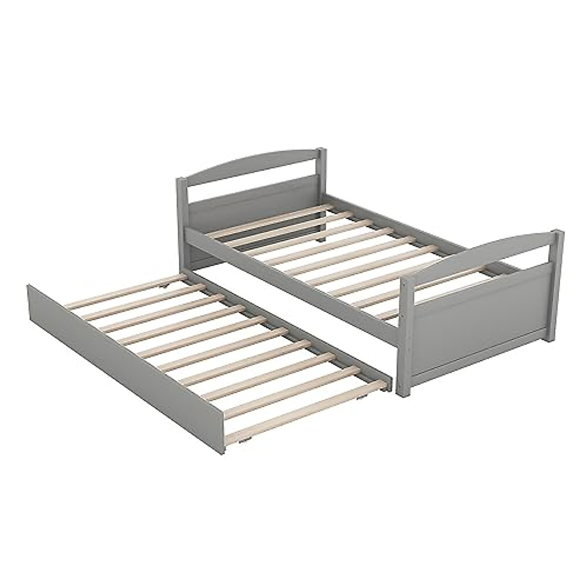 LLS Twin Size Daybed with Trundle, Solid Wood Daybed Frame with Headboard and Footboard, Space Saving Platform Bed Sofa Bed with Sturdy Slats Support, No Box Spring Needed, Gray
