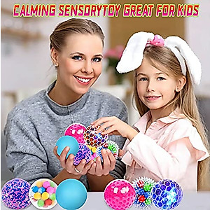 Squishy Stress Balls for Kids and Adults - 6 Balls Water Bead Stress Balls Balls Sensory Ball Squeeze Ball Fidget Toys Set for Anxiety Autism ADHD and More