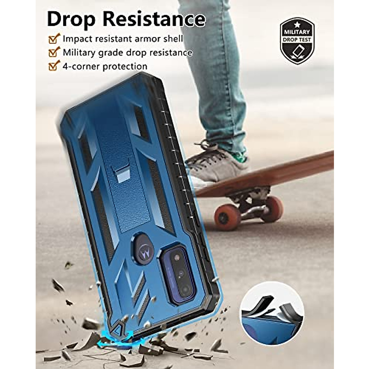 for Motorola Moto-G Pure Phone Case: Moto G-Power 2022 Case Heavy Duty Military Grade Hard Protection Shock Proof Grip | Durable Dual-Layer Armor Design Protective Case Moto G Play 2023(Blue)