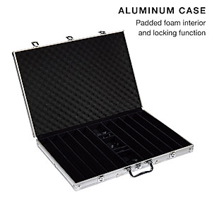 Brybelly 14 Gram 1000 Count Poker Set - Monte Carlo - 14G Clay Composite Chips with Aluminum Case, Playing Cards, Dealer Button for Poker, Texas Hold'em, Blackjack, Casino Games at Home