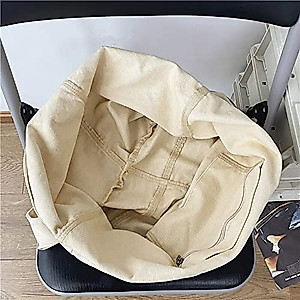 Women's Canvas Shoulder Bag Large Hobo Crossbody Bag Canvas Shoulder Tote Bag for Women and Men Canvas Messenger Bag (Beige White)