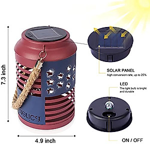 Solar Garden Lanterns Outdoor Waterproof Hanging Decorative American Flag Lights for Patio Yard Camping Deck Porch Outside Table Decorations