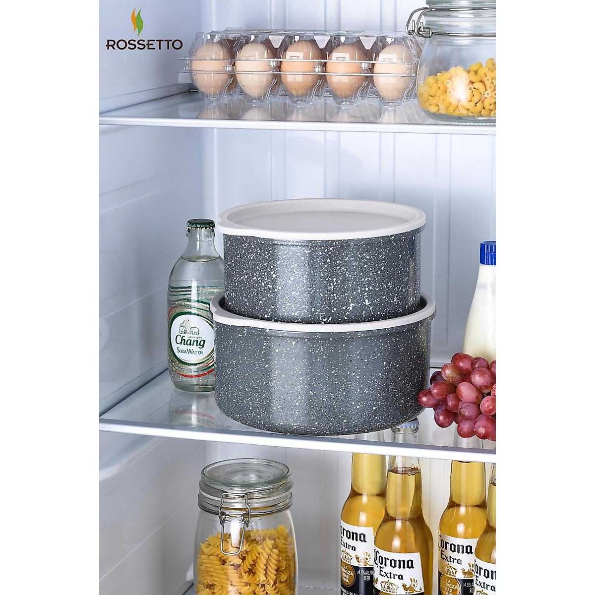 ROSSETTO 16pcs Pots and Pans Set Non Stick from France, Ceramic Cookware Set with Removable Handle, Induction RV Kitchen Cookware Set, Stackable, PFOA and PFAS Free, Oven Safe, Black Granite