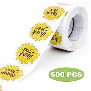 Yellow Thank You Stickers Roll Small Business 500 Pcs Cute Flowers Shape Gift Wrapping Supplies Big Seal Stickers Labels for Packaging