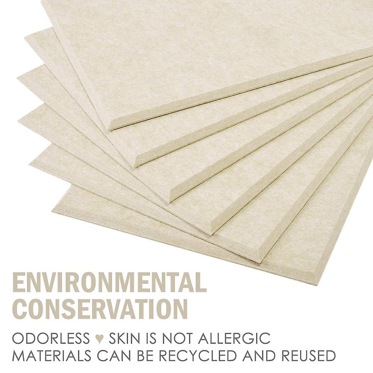 Jardeon Acoustic Absorption Panels Camel Sound Absorbing Padding Soundproof Wall Tiles, Beveled Edge, 16" X 12" X 0.4", 6 Pack