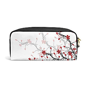 ALAZA Cute Pencil Case Japanese Cherry Blossom Sakura Pen Cases Organizer PU Leather Comestic Makeup Bag Make up Pouch, Back to School Gifts