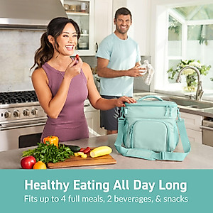Bentgo Prep Deluxe Insulated Multimeal Bag - Lunch Box Bag, Holds 5 Meals, Premium Insulation up to 8 Hrs, Durable, Water-Resistant - Large Capacity For Adult Meal Prep (Coastal Aqua)