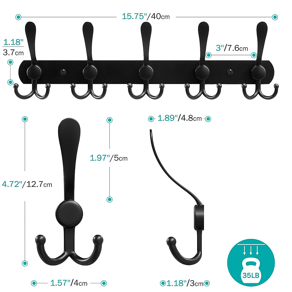 YOUDENOVA Wall Mount Coat Hook, Metal Coat Hanger for Hanging Clothes, Black Wall Coat Hooks for Bedroom, Kitchen, Bathroom, Black