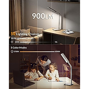 LEPOWER Bright LED Desk Lamp - 900LM 24W Eye-Caring Desk Light with Dual USB Charging Ports, Touch Control Table Light with 50 Dimmable Lighting Modes & 3 Modes Timer for Home, Office, Study