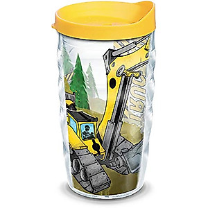 Tervis Construction Trucks Plastic Insulated Tumbler with Wrap and Yellow Lid, 10oz Wavy, Clear