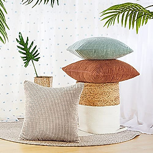 Deconovo Throw Pillow Covers Corduroy 18x18 Inch Cream Stripe Pattern Square Soft Cushion Covers for Couch Bedroom Sofa Living Room Bed Chair Solid Pack of 2