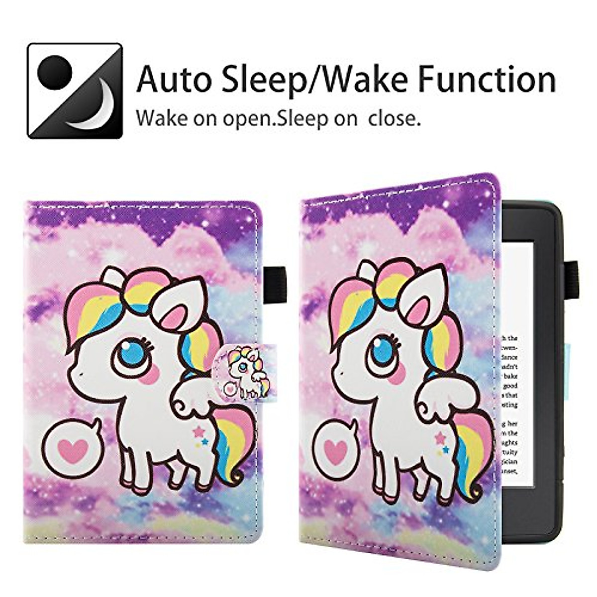 Dteck Case for Kindle Paperwhite (6" Display) - Slim Fit Folio Case Lightweight Flip Protector Durable Protective PU Leather Cute Cartoon E-Reader Cover Case (Purple Horse)