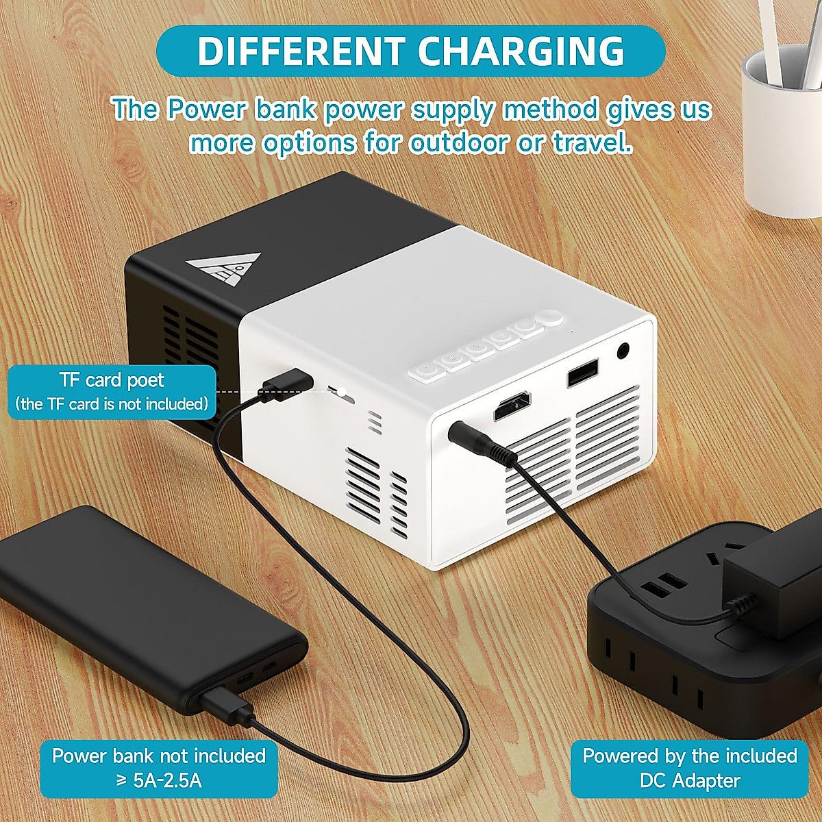 Mini Projector, iTJQ Portable Projector 1080p Supported, Phone Projector Compatible with iOS/ Android Smartphone/ Laptop/ PS4, Movie Projector with HDMI/ USB Interfaces for Home Theater