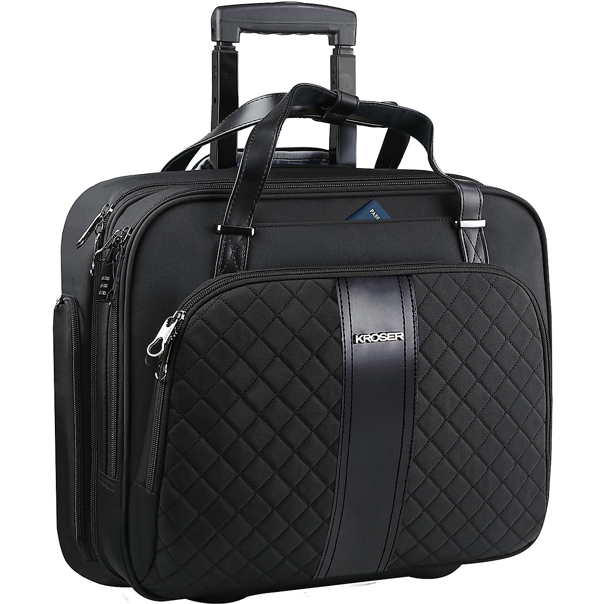 KROSER Rolling Laptop Bag Premium Rolling Laptop Briefcase Fits Up to 15.6 Inch Laptop Water-Repellent Overnight Rolling Computer Bag with RFID Pockets for Travel/Business/Women (Quilted)
