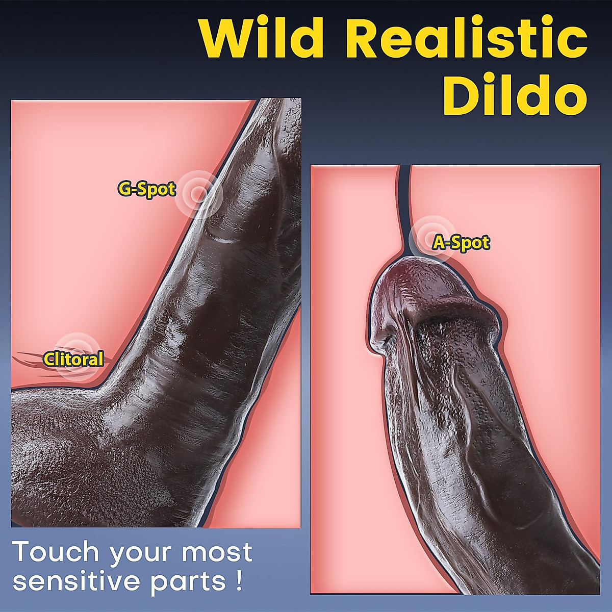 Realistic Dildo, 8.8 Inch Huge Thick Black Dildo with Body Safe Material Soft Silicone, Suction Cup Dildo for Hands-Free Fun, Anal Dildo Female Sex Toys for Women and Men, BBC Dildo Adult Sex Toys