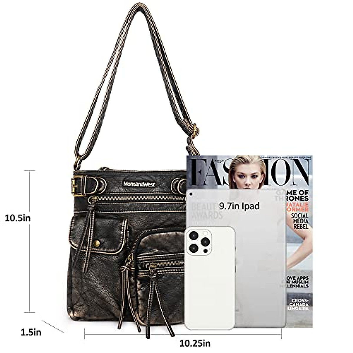 Montana West Crossbody Bags for Women Shoulder Purses and Handbags Multi Pocket Travel Bag Ultra Soft PU Washed Leather,MWC-046BZ