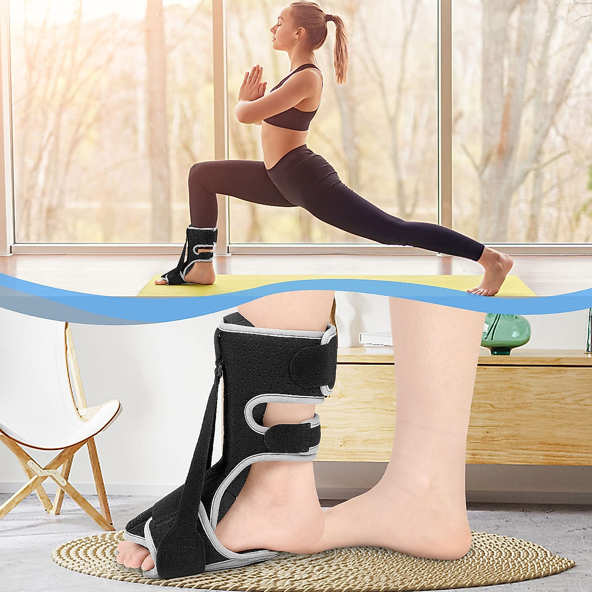 WOSHSHEN Plantar Fasciitis Night Splint, Adjustable Plantar Fasciitis Relief Night Splint for Women & Men, Relief Brace for Plantar Fasciitis Relief, Achilles Tendonitis and Foot Drop, Black