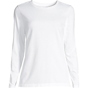 Lands' End Women Relaxed Supima Long Sleeve Crew White Tall Medium