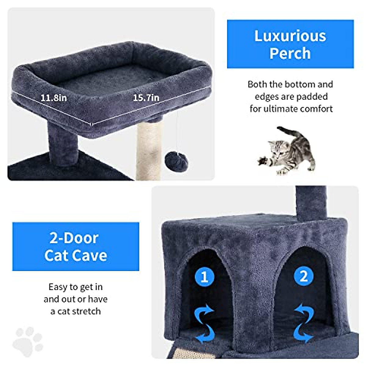 BestPet 36 inches Cat Tree for Indoor Cats Cat Tower with Scratching Posts Multi-Level Cat Furniture Condo with Ramp, Perch Spacious Cat Cave & Funny Toys for Kittens House,Dark Grey