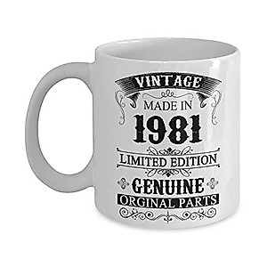 Tesy Home 42nd Birthday Ideas For Men Women Him Her | Gifts For 42 Years Old Bday Party For Mom Dad Boys Girls | 1981 Vintage Genuine Parts D005 | 11oz White Coffee Mug D5-1981