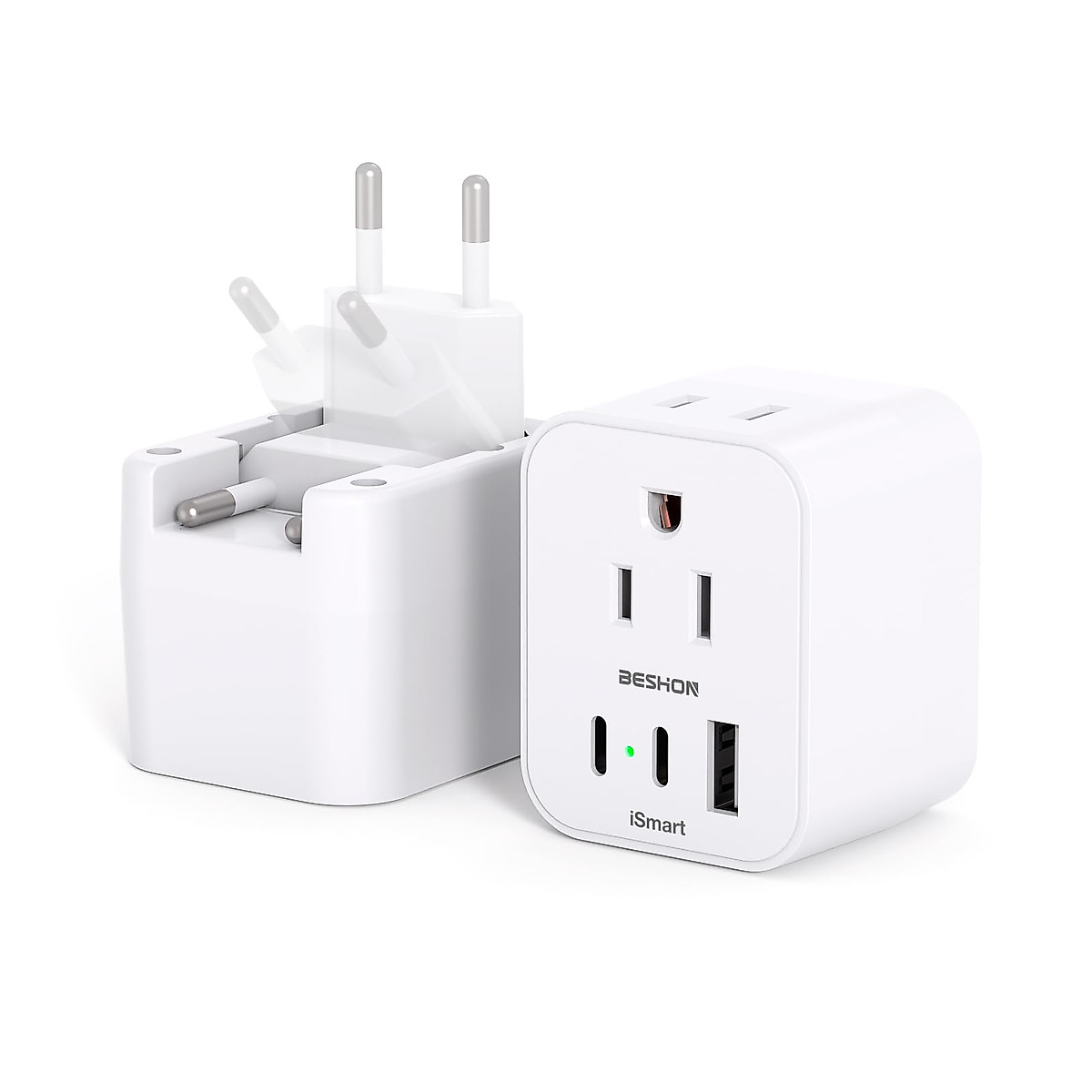 [2-Pack] European Travel Plug Adapter, Foldable International Plug Adapter with 2 AC Outlets 3 USB Ports(2 USB C), Type C Travel Essentials to Most Europe EU Spain Italy France Germany