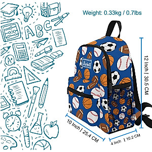 Emelivor Custom Football Blue Toddler School Backpack Children Kids Sports School Bag for Children Personalized Lightweight Toddler Bookbag with Chest Strap