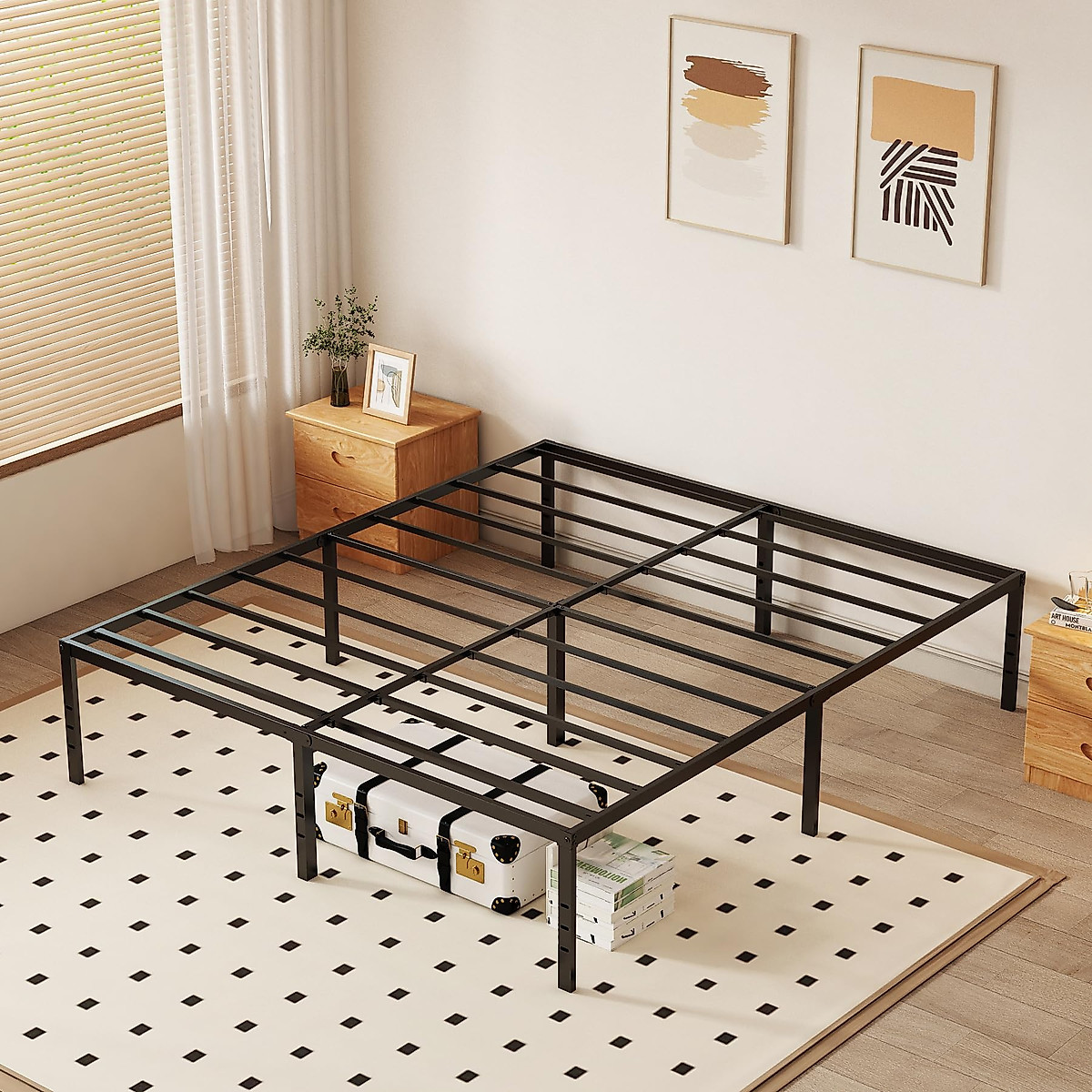 Joceret King Size 14 Inch Metal Platform Bed Frame,Heavy Duty Metal Slats Support with Large Storage Space,No Box Spring Needed,Easy Assembly,Noise-Free,Non-Slip,Black