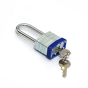 Laminated Steel Keyed Padlock, Keyed Alike Locks,1-9/16"(40mm) Wide Body,Long Shackle Padlock, Blue Plastic Hoop, Pack of 12