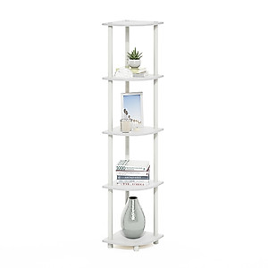 Furinno Turn-N-Tube 5 Tier Corner Display Rack Multipurpose Shelving Unit, White/White