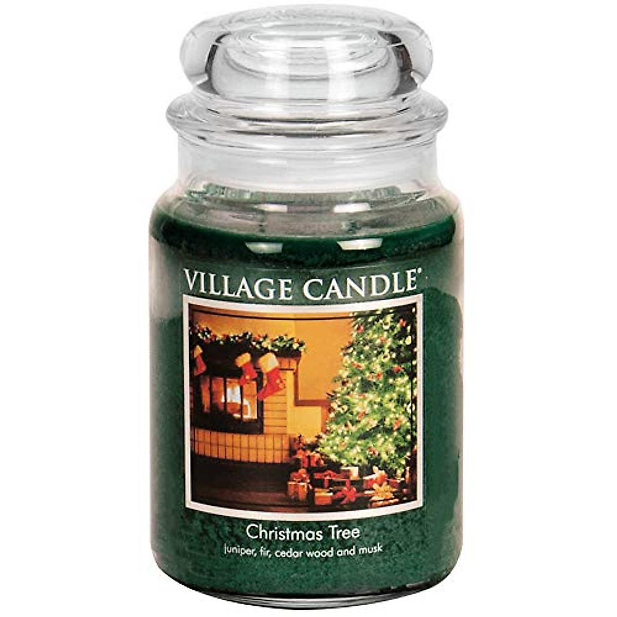 Village Candle Christmas Tree Large Glass Apothecary Jar Scented Candle, (26oz), Green & Balsam Fir Large Apothecary Jar, Scented Candle, 21.25 oz.