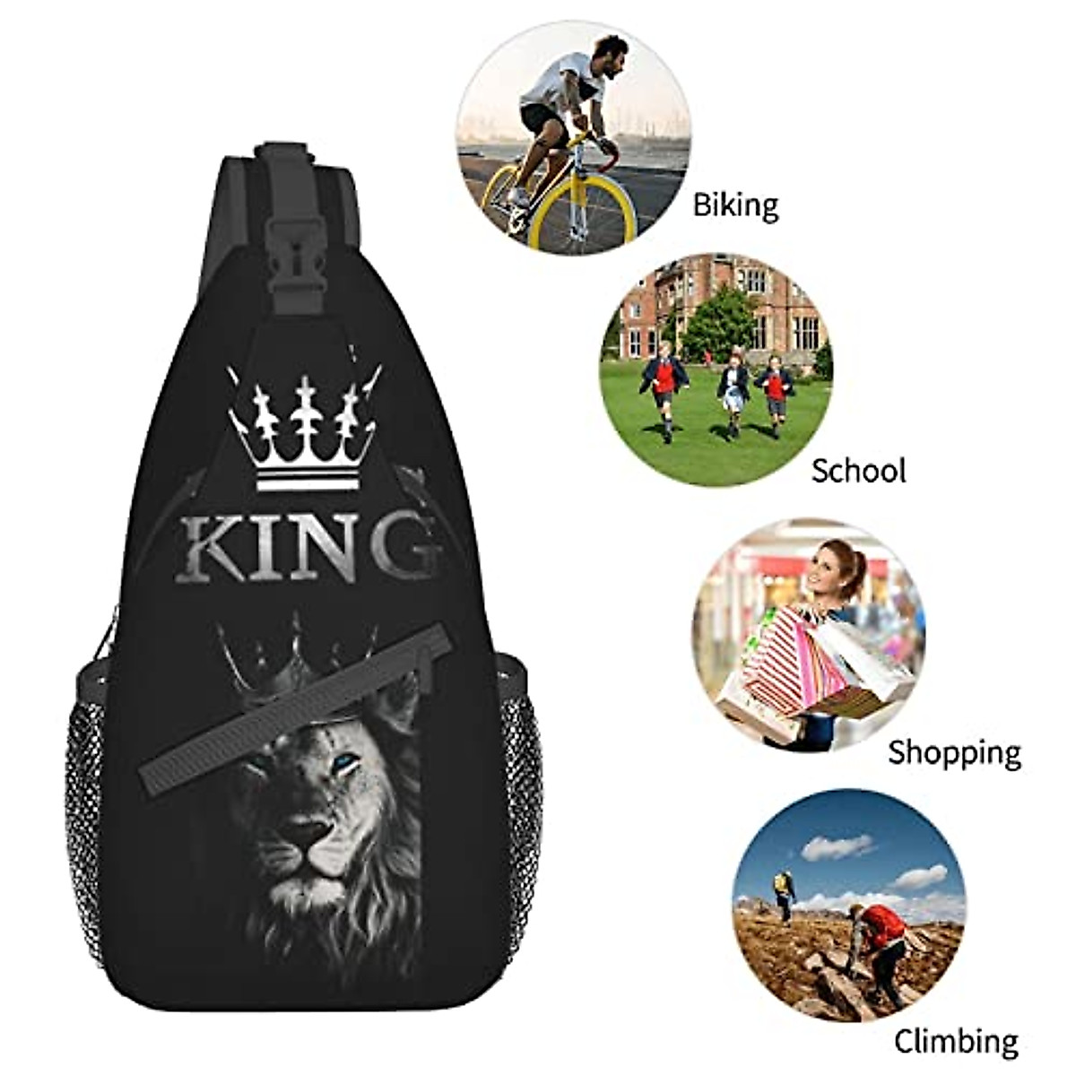 Gelxicu King Sling Bag Men Crossbody Bag Boys Shoulder Backpack Casual Chest Daypack Cool Bag