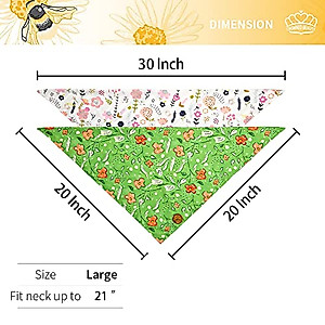 CROWNED BEAUTY Spring Dog Bandanas Reversible Large 2 Pack, Flower Plants Set, Plaid Stripes Adjustable Triangle Holiday Scarves for Medium Large Extra Large Dogs Pets DB41-L