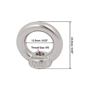uxcell Lifting Eye Nut M5 Female Thread 304 Stainless Steel Round Shape for Rope Fitting Pack of 10